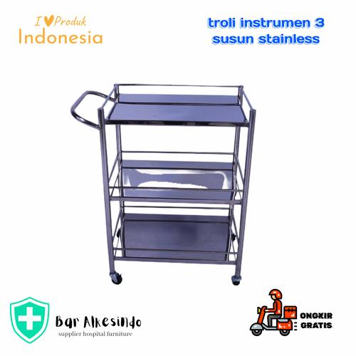 Jual troli instrument 3 rak stainless - meja instrumen 3 susun ...
