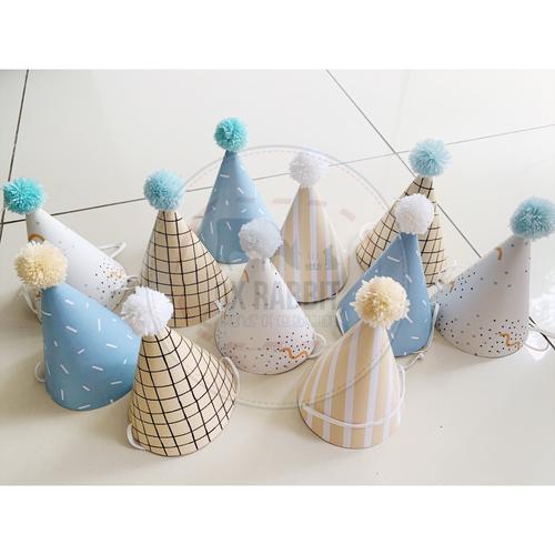 Jual Korean Themed Party Hat Blue Cream Pastel (Topi Ulang Tahun Korea ...