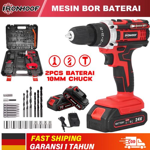 Jual IRONHOOF Bor Listrik Mesin Bor Baterai 24V Bor Tanpa kabel - 12V 1 ...