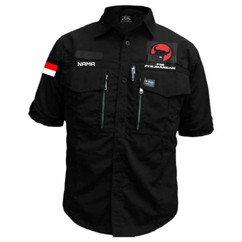 Jual KEMEJA TACTICAL PARTAI PDI P HITAM LENGAN PANJANG FULL BORDIR - M ...