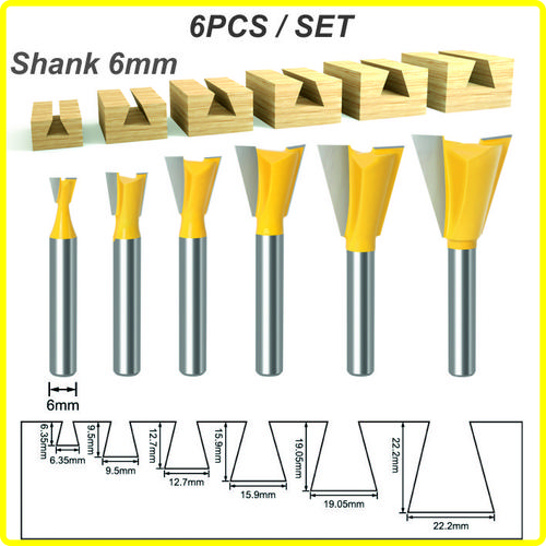 Jual 6 PCS / SET JOINT ROUTER BIT / ROUTER MILL POLA SAMBUNGAN SUDUT 14 ...