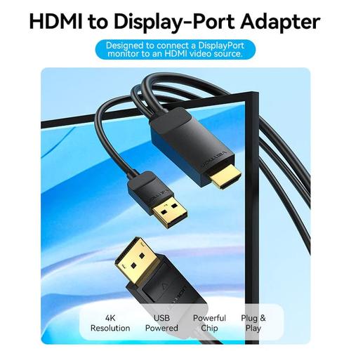 Jual Kabel Converter HDMI to DP DisplayPort 4K@60Hz - Vention - ABJ+Power, 2M - Kota Semarang ...