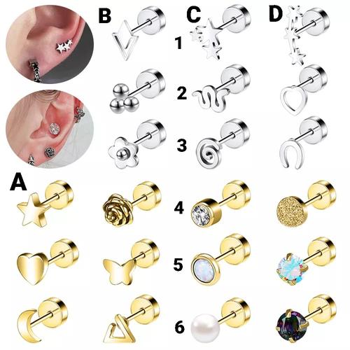 Jual Anting Piercing Flat Screw EarLobe Helix Silver/Gold Stainless ...