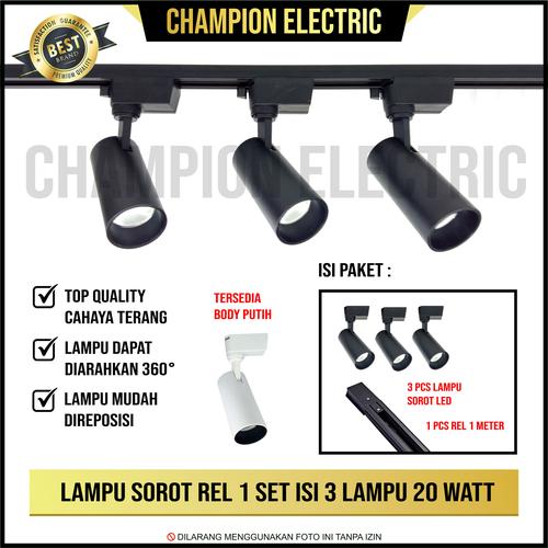 Jual Paket 3 Lampu Sorot Rel Plafon Spotlight Track Light Rell 20 Watt ...