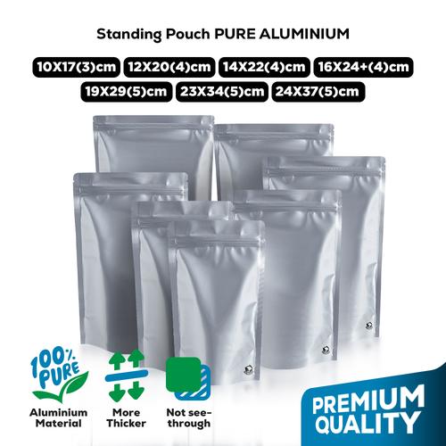 Jual Standing Pouch Ziplock Full Aluminium Foil Silver - Premium Silver ...