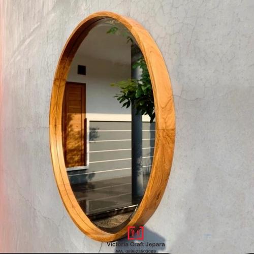 Jual Cermin Bulat Kayu Jati 70cm warna Natural Brown / Cermin Kamar ...