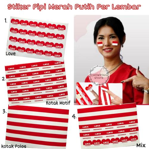 Jual Per Lembar Stiker Pipi Muka Tangan Bendera Merah Putih Love ...