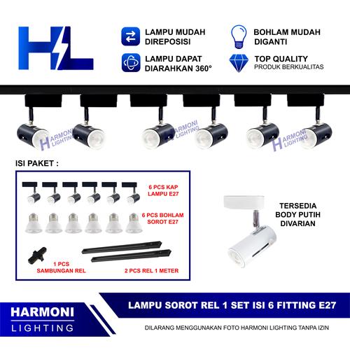 Jual Paket isi 6 Lampu Rell Track Light Sorot LED Spotlight Rel 2 Meter ...