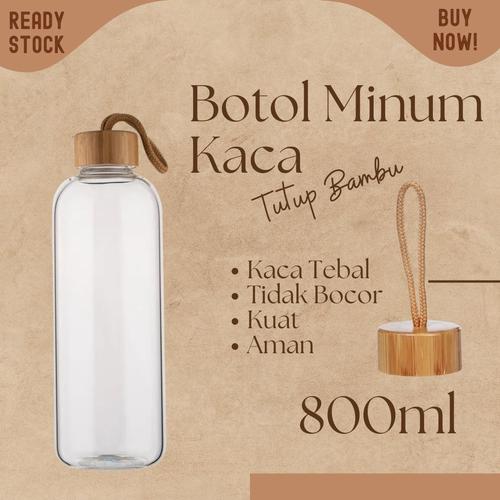 Jual botol minum kaca beling 800ml tutup bambu my bottle infuse water ...