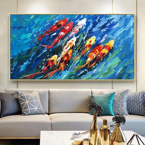 Jual Lukisan Tangan Abstract Texture Colorful Koi Fish Oil Painting on ...