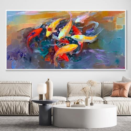 Jual Lukisan Tangan Abstract Texture Colorful Koi Fish FengShui ...
