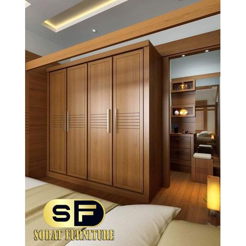 Jual Lemari Pakaian Minimalis Kayu Jati 4 Pintu dengan Cat Natural - Kab. Jepara - Sobat ...