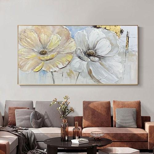 Jual lukisan abstrak modern bunga tekstur 60x120cm frame hiasan dinding ...