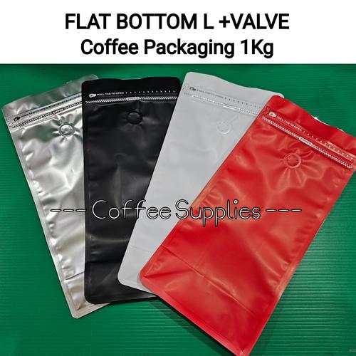 Jual FLAT BOTTOM L VALVE Coffee Packaging 1kg kemasan kopi tebal logo ...