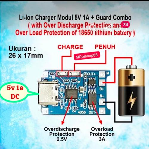 Jual KIT POWER BANK LI-ION CHARGER MODUL 5V 1A GUARD COMBO TP4056 ...