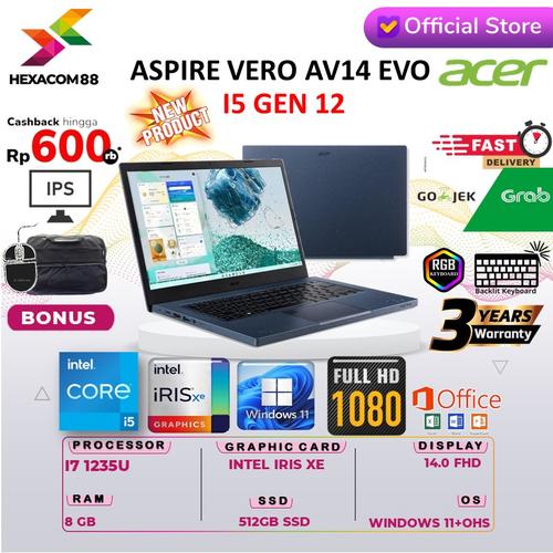 Promo ACER ASPIRE VERO AV14 EVO I5 1235U 8GB 512SSD IRISXE W11+OHS 14 ...