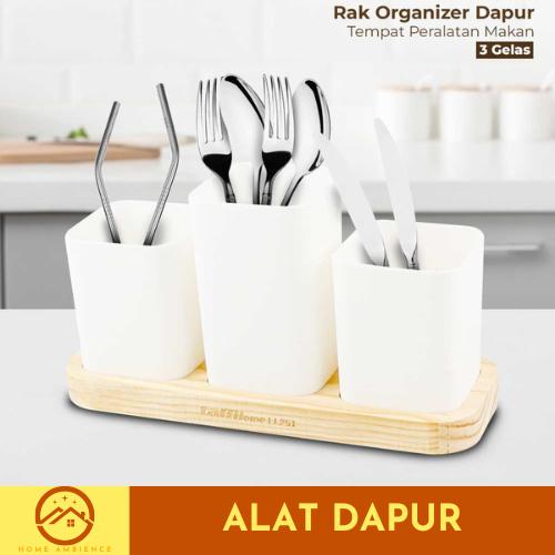 Jual Rak Organizer Dapur Tempat Sendok Garpu 3 Box Tatakan Kayu ...