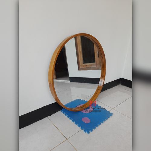 Jual Cermin Bulat Kayu Jati 100cm warna Natural Brown / Cermin Kamar ...