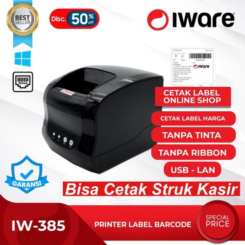 Jual Printer 80mm Barcode Label Sticker Thermal Iware IW-385B USB LAN ...