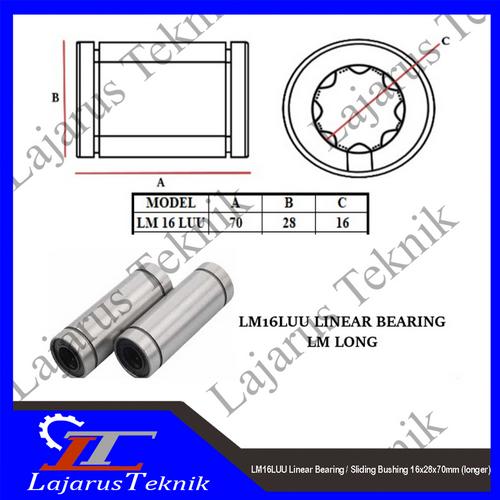 Jual LM16LUU Linear Bearing / Sliding Bushing 16x28x70mm (longer ...