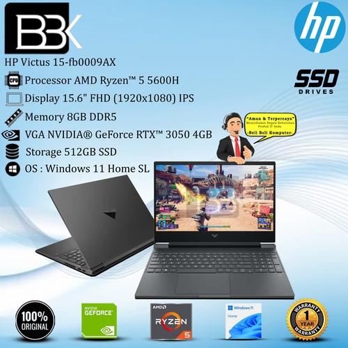 Jual HP Victus 15-fb0009AX Ryzen 5 5600H 8GB 512GB SSD RTX 4GB W11H OHS ...
