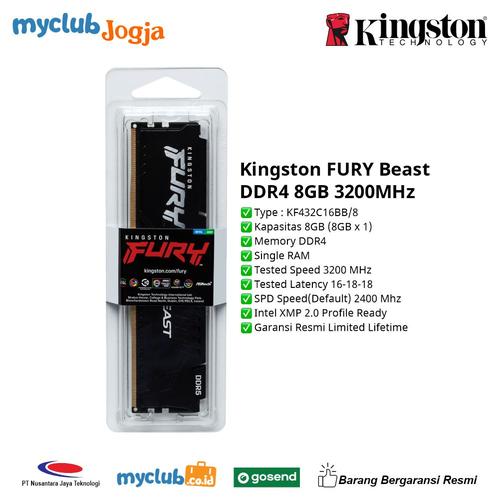 Jual RAM DDR4 8GB (8GBx1) 3200MHz Kingston Fury Beast DDR4 KF432C16BB/8 - Kota Yogyakarta ...