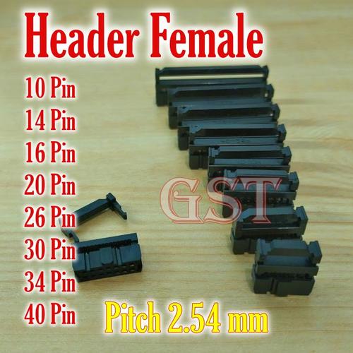 Jual 5Pcs Header Female 10 14 16 20 26 30 34 40Pin Socket IDC konektor ...