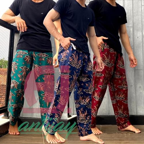 Jual Celana batik pria wanita dewasa kolor boim santai harian pinggang - Hijau, XL - Kab. Batang ...