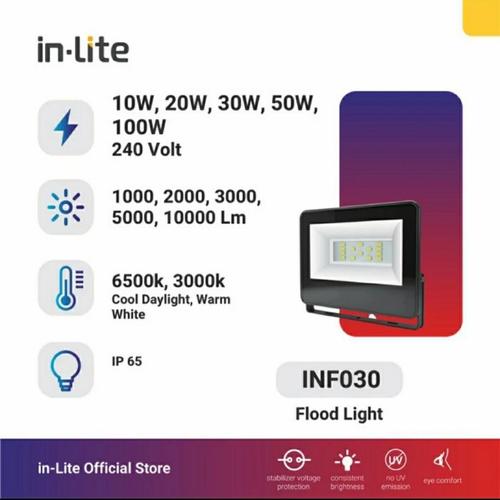 Jual Flood Light LED Inlite 20 W INF030 IN-Lite Lampu Tembak 20W 20 ...