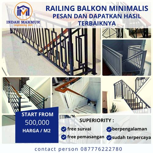 Jual Railing Tangga minimalis modern / Railing kombinasi hand rail kayu ...