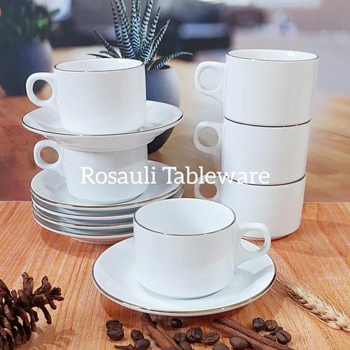Jual Cangkir Set Keramik Gold Line 200 ml | Hotel Ware | Isi: 6 pasang ...
