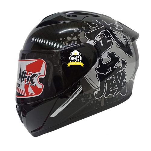 Jual HELM FULL FACE NHK GP PRIME BUSHIDO #1 BLACK SILVER 1V DARK SMOKE ...