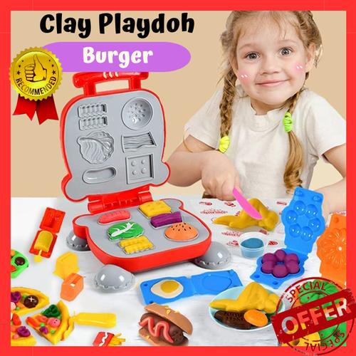 Promo FULLSET Clay play dough doh Burger kitchen mainan anak lilin ...