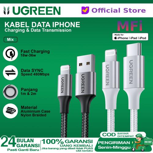 Jual UGREEN Kabel Data iPhone MFi USB Lightning Dan USB Type C To Lightning - USB-A 60161 1M ...