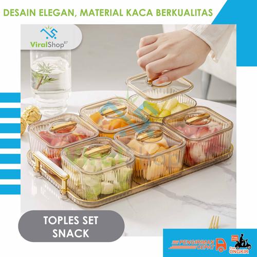 Jual Toples Snack Tray Kue Storage Jar With Tray Toples Set Penyimpanan ...