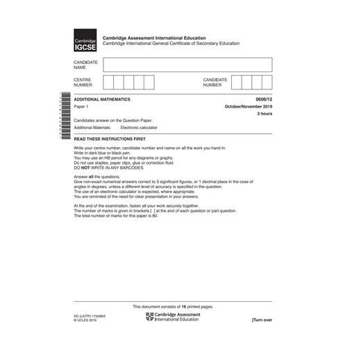 Jual IGCSE Add Math 0606 Oct/Nov past papers and mark schemes 2015-2019 - No 2020-2021 - Jakarta ...