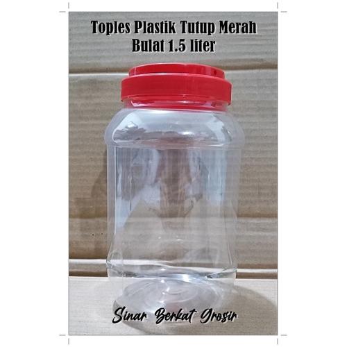 Jual Toples Plastik Tutup Merah Bulat 1,5 liter / Toples Kue Permen ...