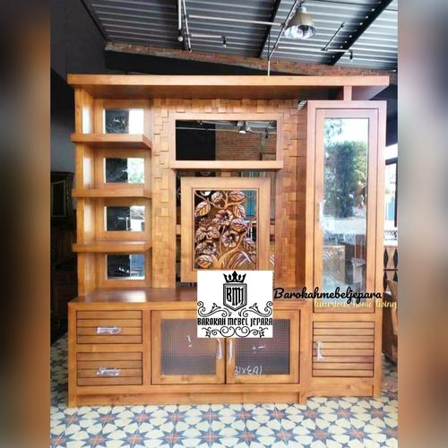 Jual Bufet TV partisi Jati minimalis 2 x 2 meter ukiran bunga - Kab ...