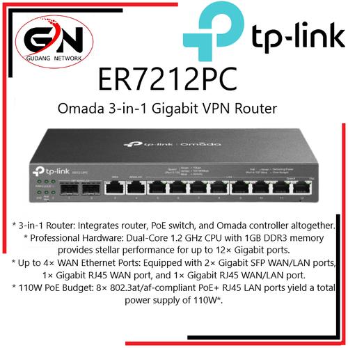 Jual Tp-LINK router ER7212PC Omada 3-in-1 Gigabit VPN Router PoE switch ...