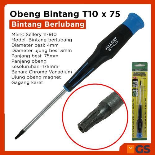 Jual Obeng Bintang T10 x 75 Sellery 11-910 Star Lubang Panjang Besi ...