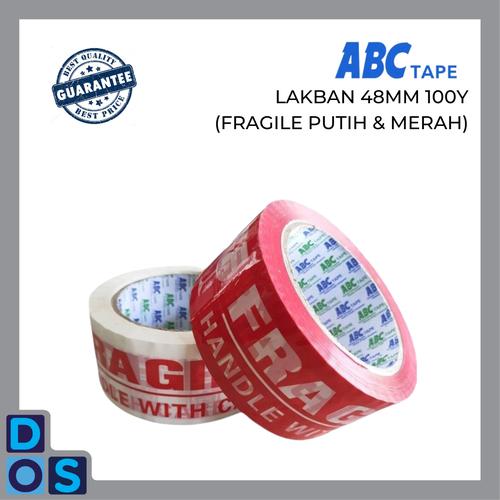 Jual Lakban Fragile Putih Lakban Fragile Merah ABC TAPE 48 mm 100 Yard ...