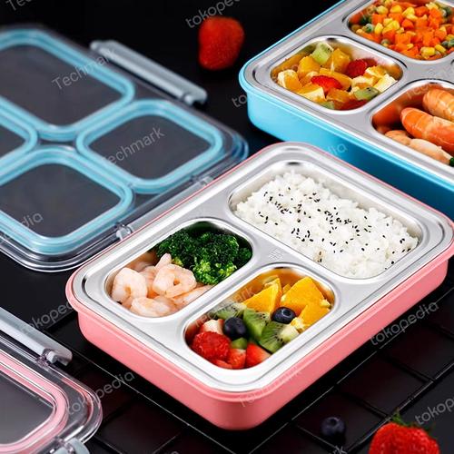 Promo Kotak Makan Lunch Box Stainless Steel 3 Sekat SUS 304 Anti Tumpah ...