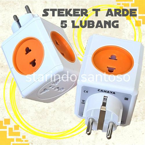 Jual Steker T Arde 5 lubang colokan listrik 5 in 1 serbaguna 5 cabang ...