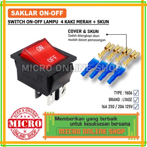 Jual Saklar On-Off Lampu Merah 4 Kaki + Skun / Switch On-Off Lampu 4 ...