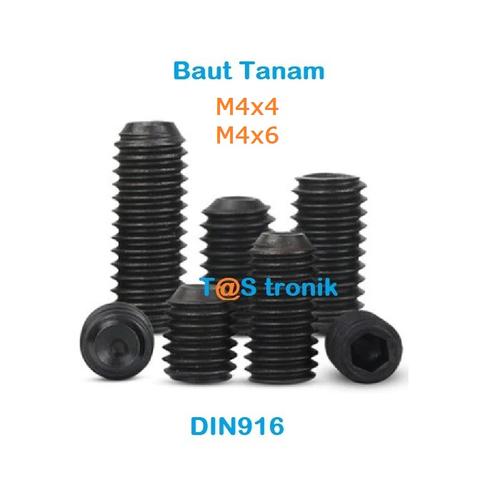 Jual Baut tanam M4 x 4 headless screw m4x6 baut din916 m4 baut hex din ...