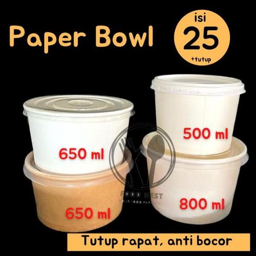 Jual Paper Bowl 500Ml Putih 800Ml 650Ml Coklat + Lid Tutup 650Ml + Tutup - 650ml coklat, Plastik ...