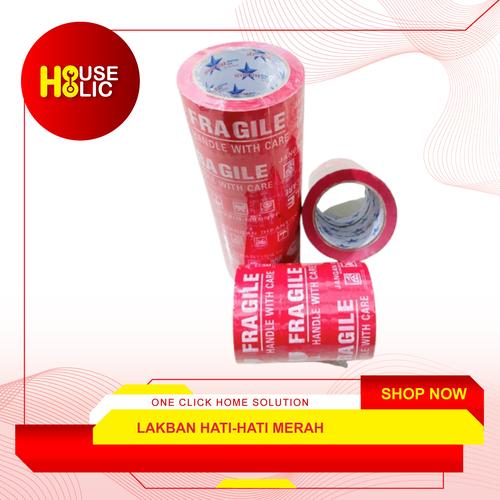 Jual Lakban Packing Bungkus Barang Hati-Hati Merah / Isolasi Tape 2 ...
