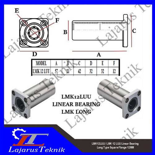 Jual LMK12LUU / LMK 12 LUU Linear Bearing Long Type Square Flange 12MM ...