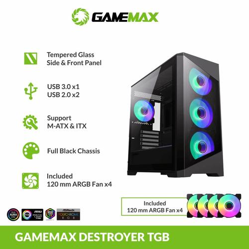 Jual CASING GAMEMAX DESTROYER BLACK TEMPERED GLASS MICRO ATX CASE FREE ...