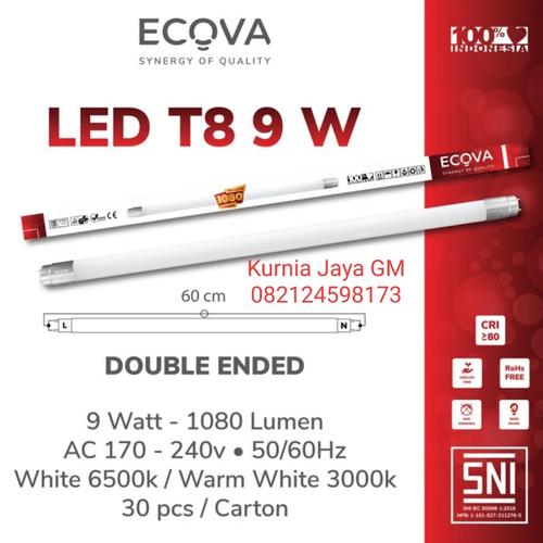 Jual ECOVA TL LED T8 Led Tube 9w 18w Neon Led TL T8 Panjang 60cm 120cm ...